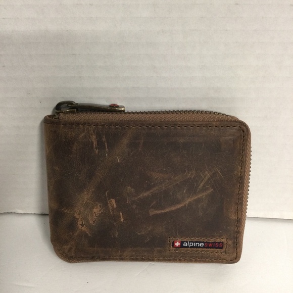 Alpine Swiss | Bags | Alpine Swiss Zip Bifold Wallet Brown Distressed ...